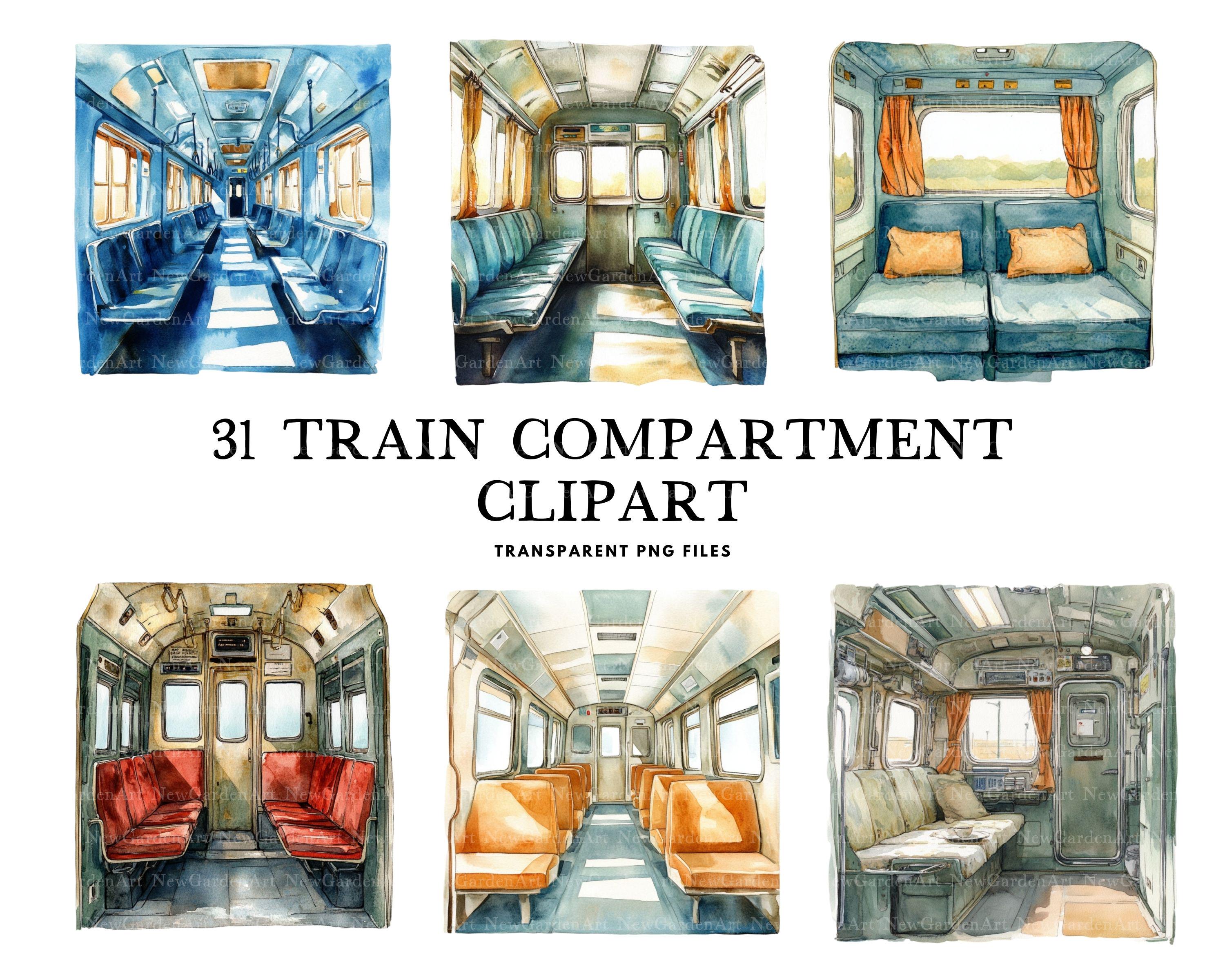 Watercolor Train Compartment Clipart Bundle, Train Compartment Png ...