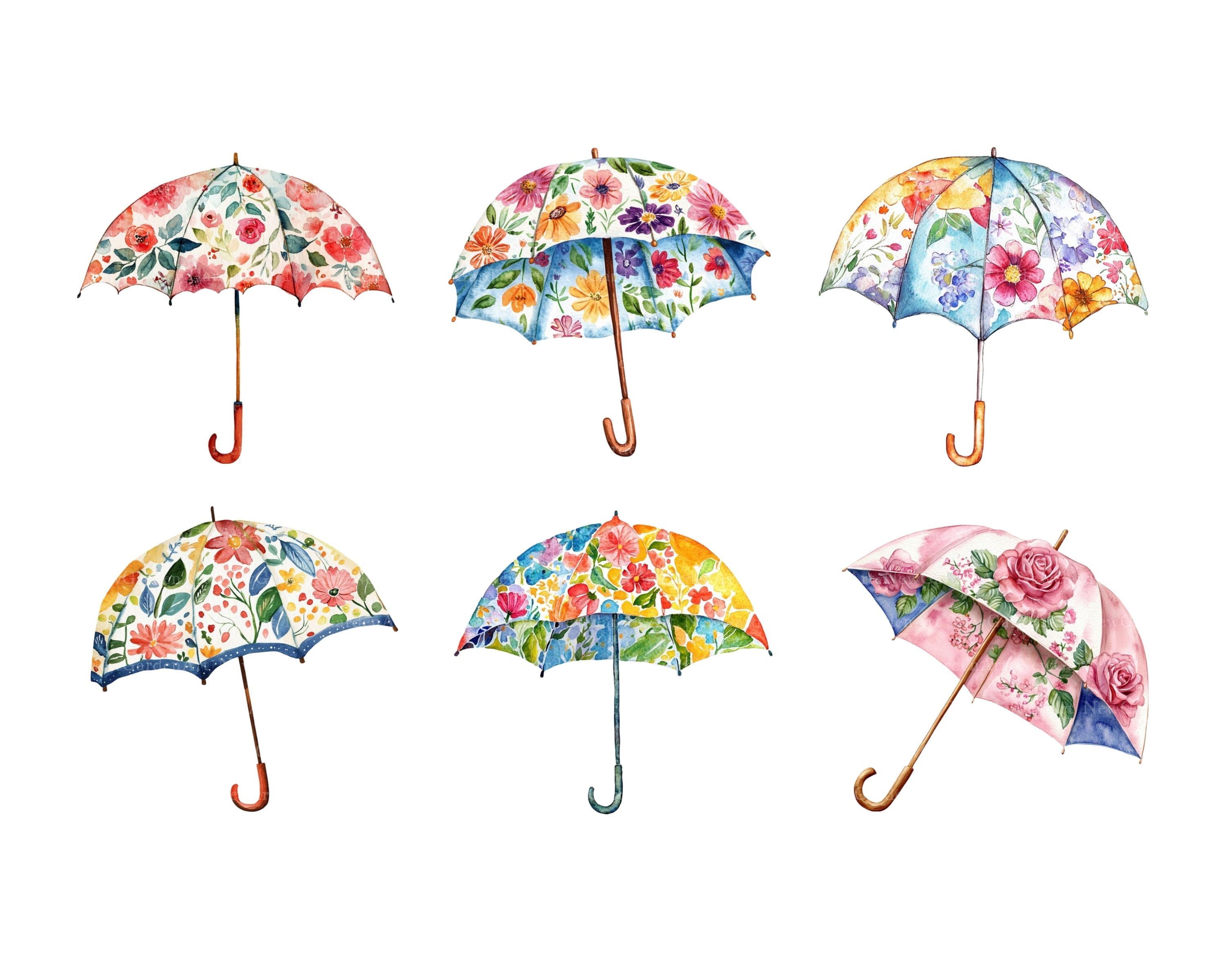 Watercolor Umbrella Clipart Bundle, Umbrella Png, Floral Umbrella Clip ...