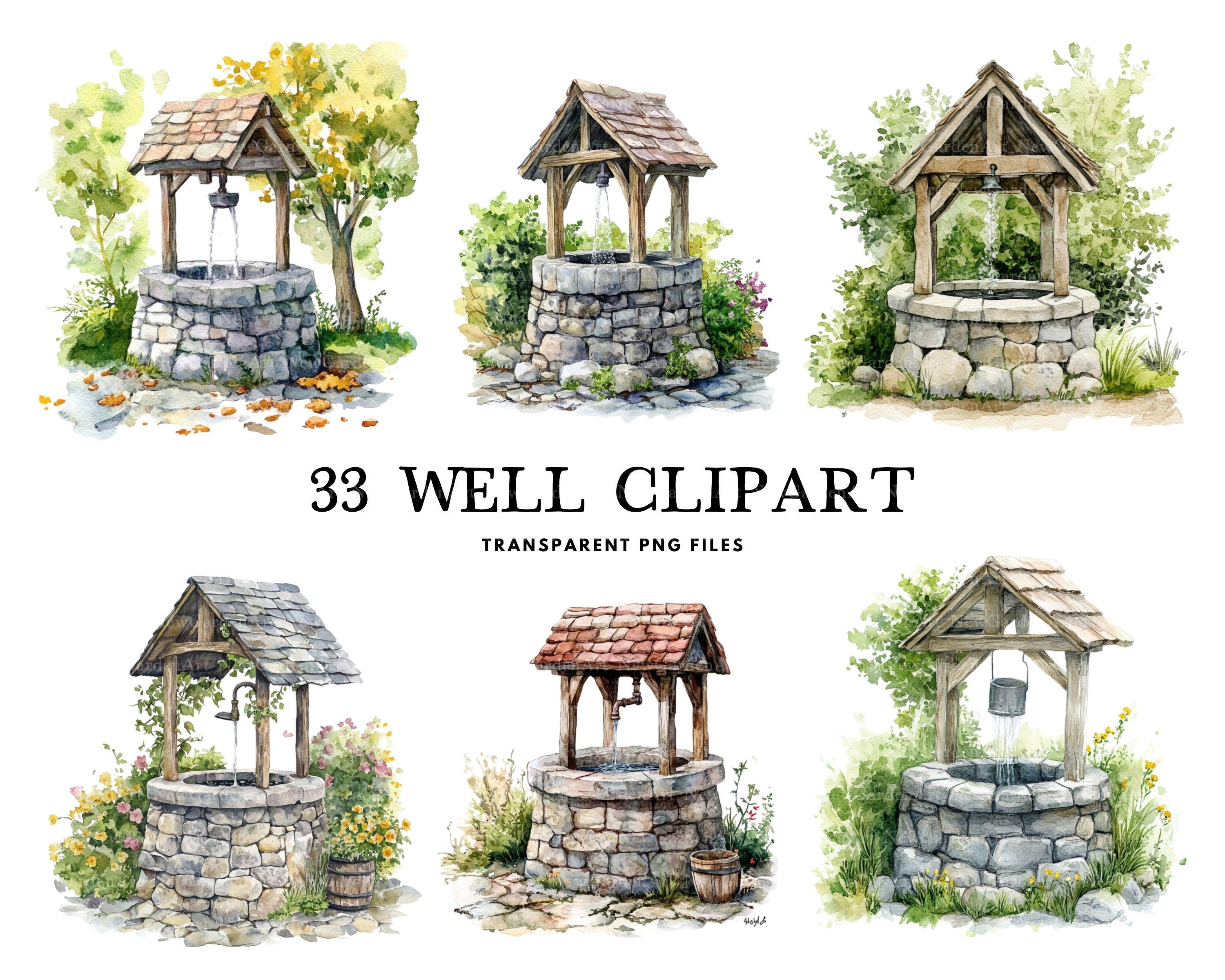 Watercolor Well Clipart Bundle, Well Png, Rustic Well Clip Art, Vintage ...