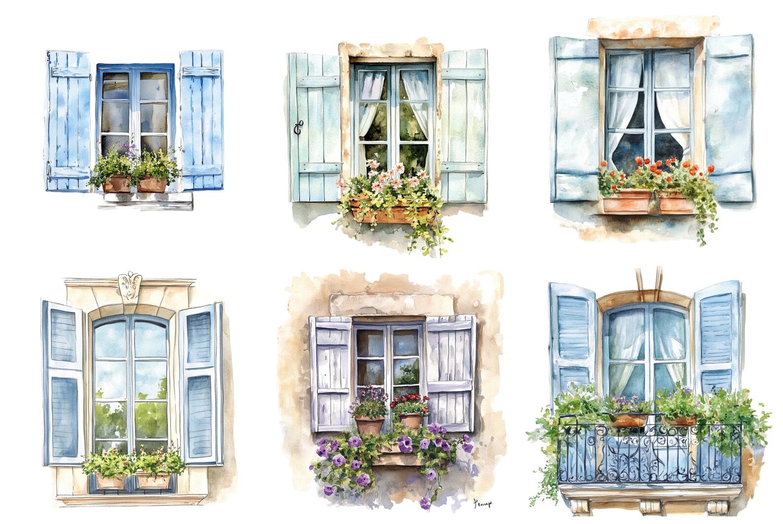 Watercolor French Style Window Clipart, Png Bundle, Clip Art ...