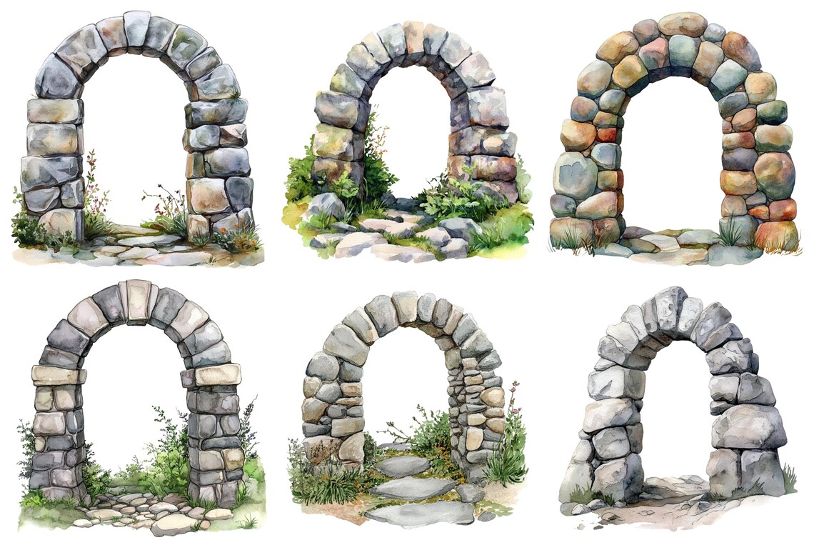 Watercolor Stone Arch Clipart, Png Bundle, Clip Art, Archway ...