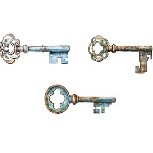 Watercolor Key Clipart Bundle, Floral Key Png, Flower Vintage Key Clip ...
