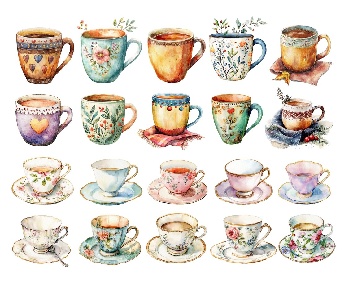 Watercolor Coffee Clipart Bundle, Coffee Png, Illustration, Latte Art ...