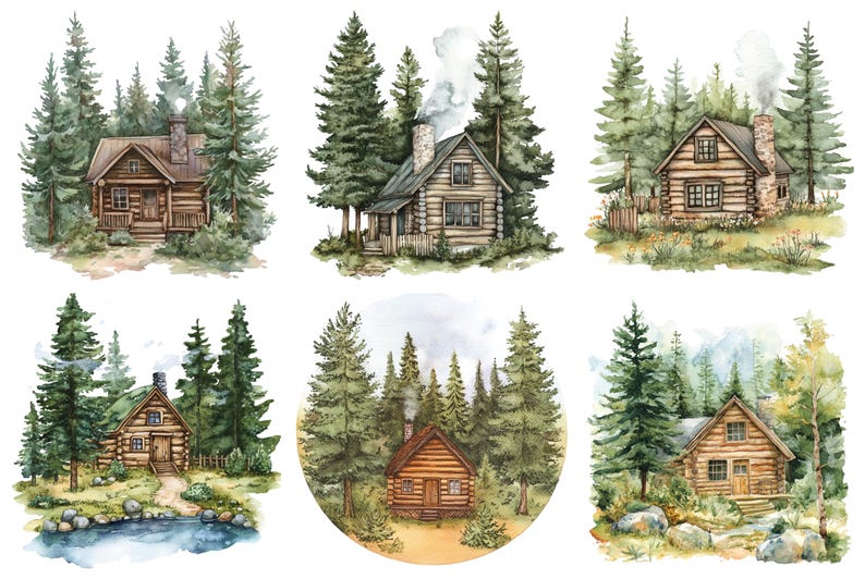 Watercolor Forest Cabin Clipart, Png Bundle, Clip Art, Log Illustration ...