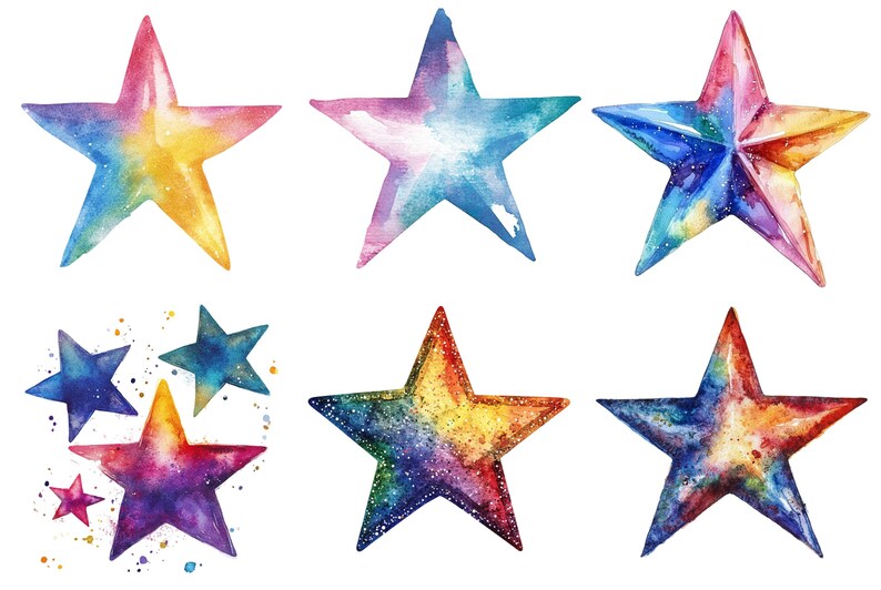 Watercolor Star Clipart, Png Bundle, Clip Art, Illustration, Design ...