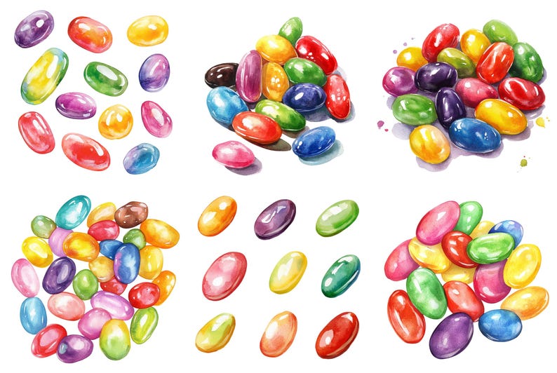 Watercolor Jelly Bean Clipart, Png Bundle, Candy Clip Art, Illustration ...
