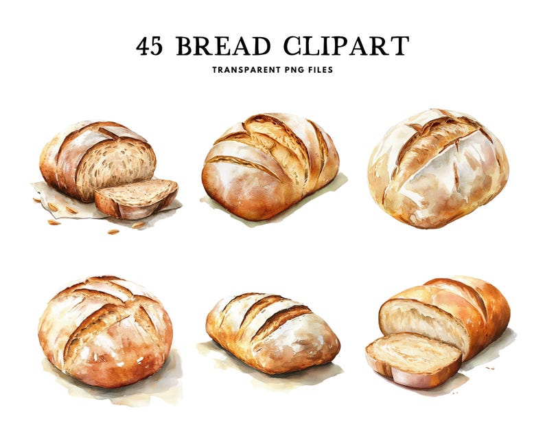 Watercolor Bread Clipart, Bread Png Bundle, Bakery Bread Clip Art ...