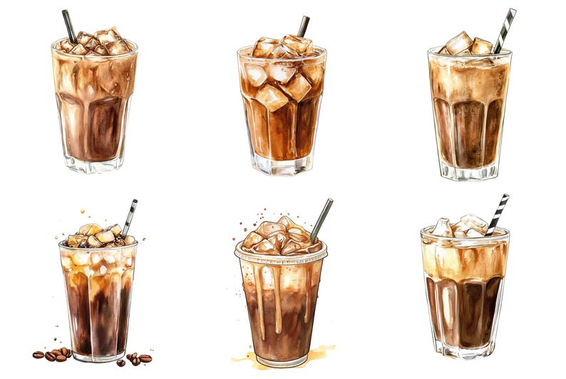 Watercolor Iced Coffee Clipart, Iced Coffee Png Bundle, Coffee Clip Art ...