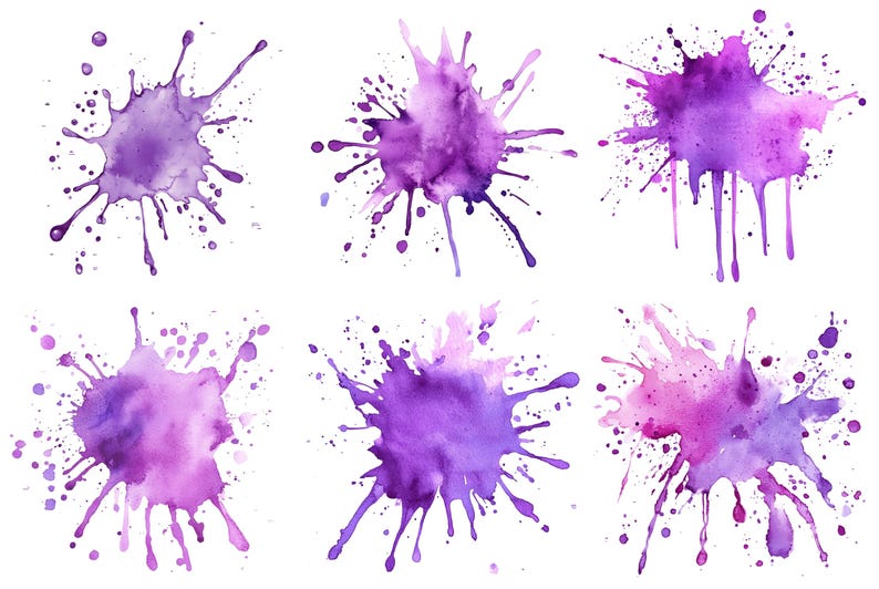 Watercolor Purple Splash Clipart, Png Bundle, Clip Art, Illustration ...