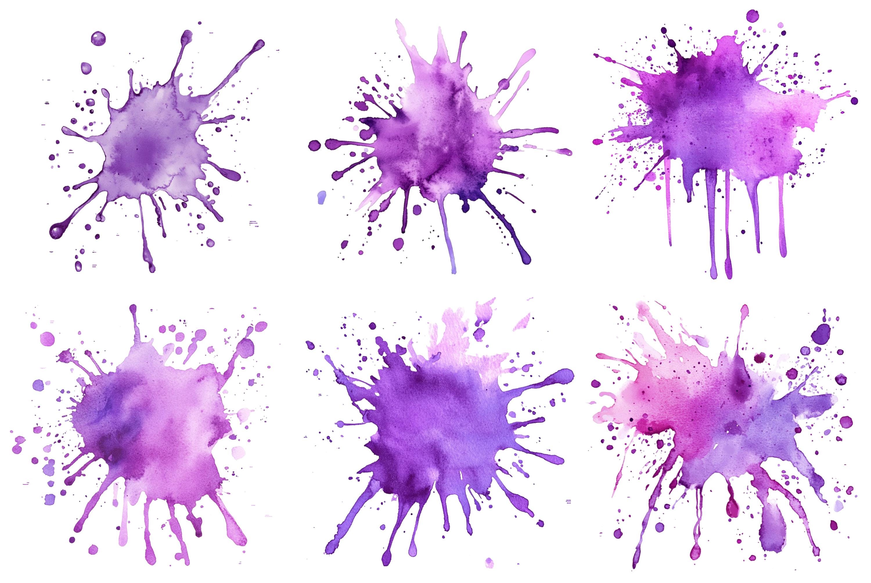 Watercolor Purple Splash Clipart, Png Bundle, Clip Art, Illustration ...