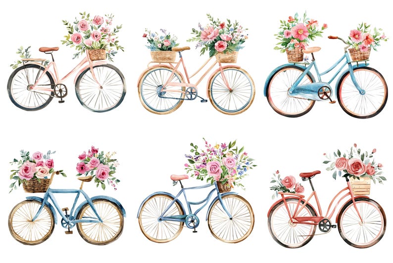 Watercolor Floral Bicycle Clipart, Floral Bicycle Png Bundle, Bicycle ...