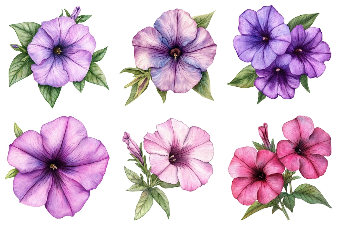 Watercolor Petunia Flower Clipart, Png Bundle, Clip Art, Illustration ...
