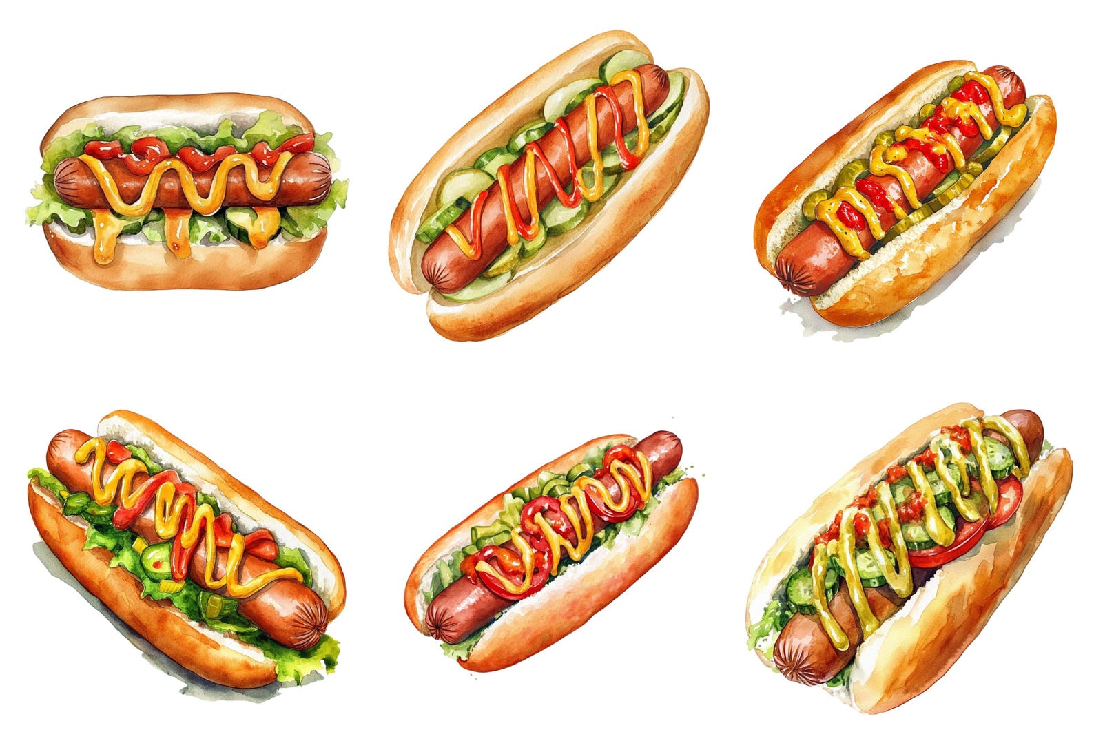 Watercolor Hot Dog Clipart, Png Bundle, Fast Food Clip Art ...