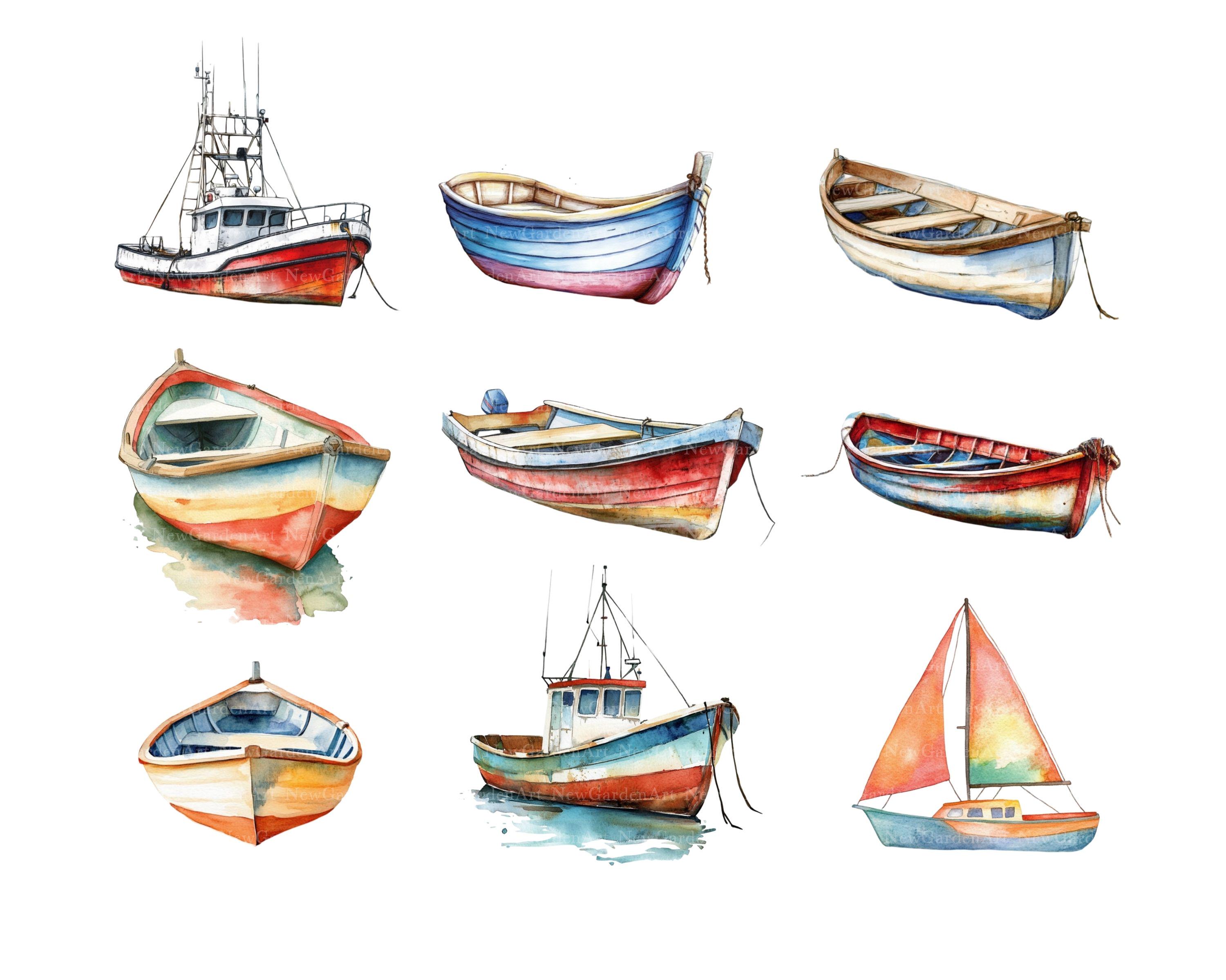 Watercolor Boat Clipart Bundle, Boat Png, Sailboat Clip Art, Nautical ...