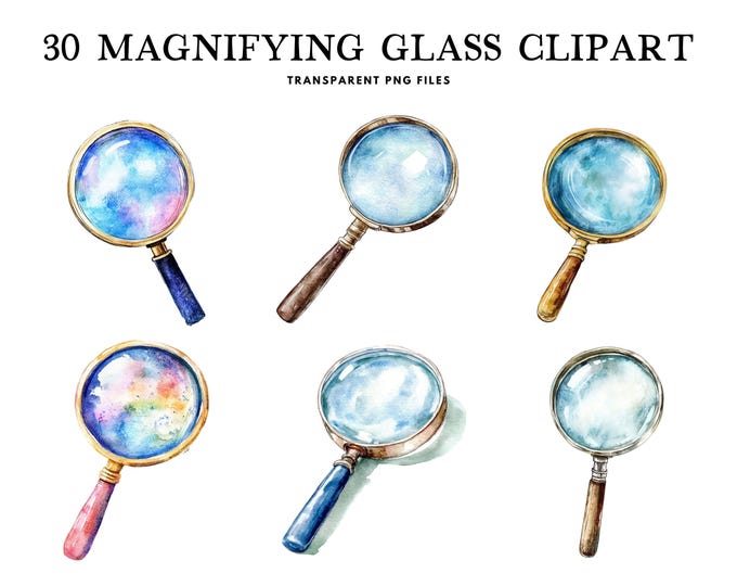 Magnifying Glass PNG Clipart, 12x Vintage Map Clip Art Set, Printable ...