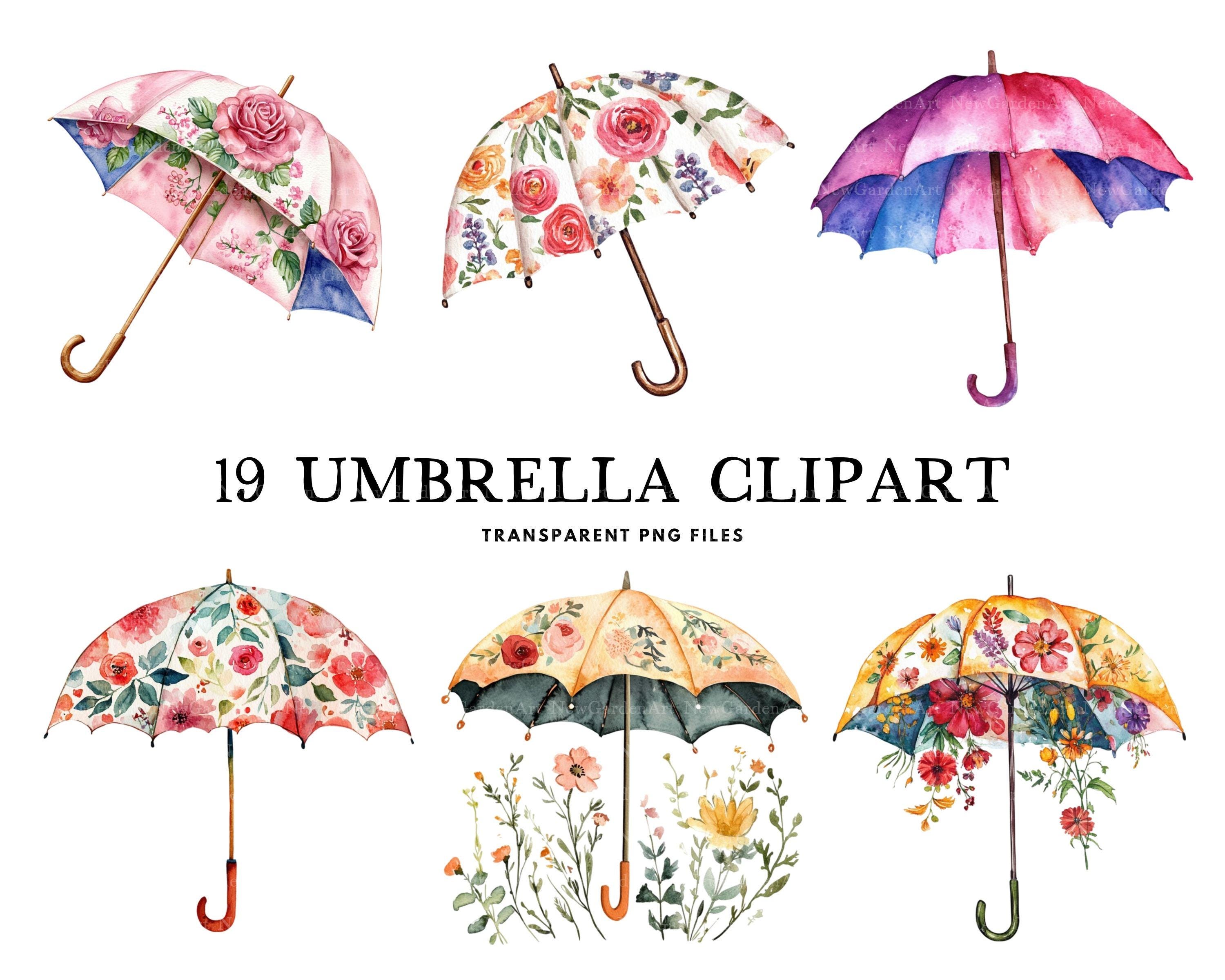 Watercolor Umbrella Clipart Bundle, Umbrella Png, Floral Umbrella Clip ...