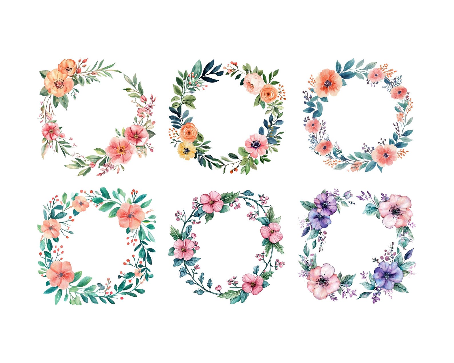 Watercolor Floral Frame Clipart Bundle, Floral Frame Png, Flower Frame ...