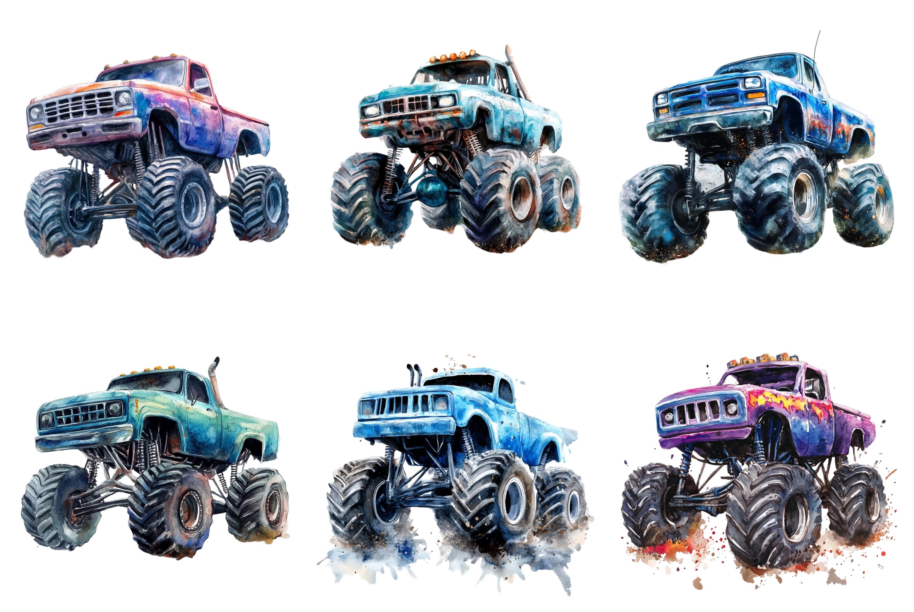 Watercolor Monster Truck Clipart, Png Bundle, Clip Art, Racing ...