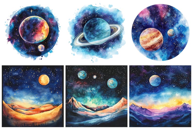 Watercolor Outer Space Clipart, Png Bundle, Clip Art, Cosmic ...