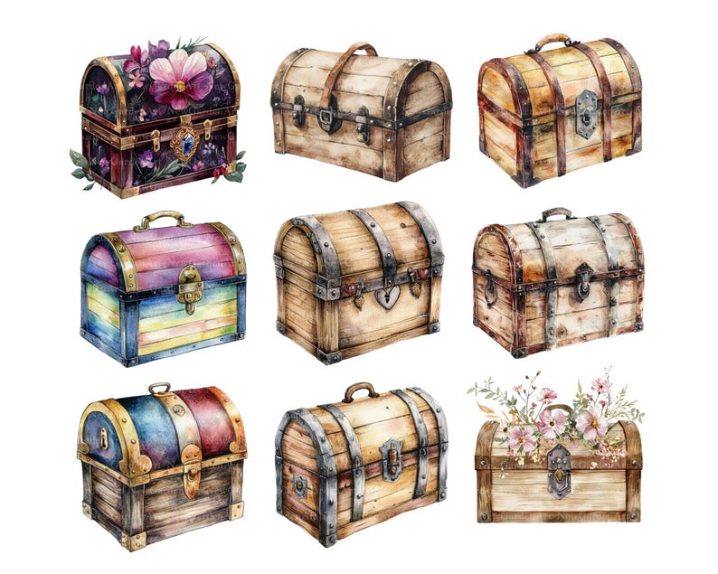 Watercolor Chest Clipart Bundle, Chest Png, Treasure Chest Clip Art ...