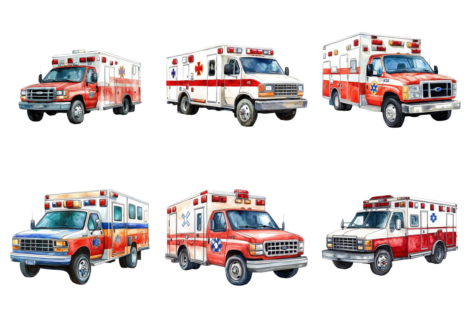 Watercolor Ambulance Clipart, Ambulance Png Bundle, Emergency Clip Art ...