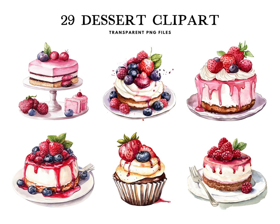 Watercolor Dessert Clipart Bundle, Dessert Png, Cake Clip Art, Pastry ...
