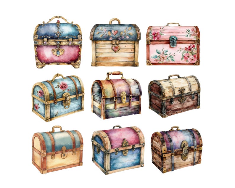 Watercolor Chest Clipart Bundle, Chest Png, Treasure Chest Clip Art ...