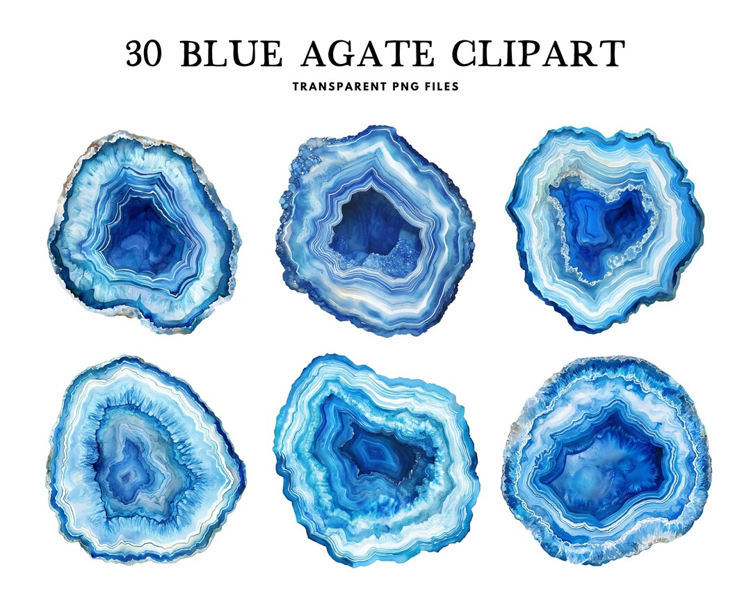 Watercolor Blue Agate Clipart, Blue Agate Png Bundle, Mineral Stone ...