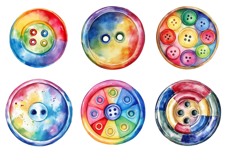 Watercolor Sewing Button Clipart, Png Bundle, Clip Art Illustration ...