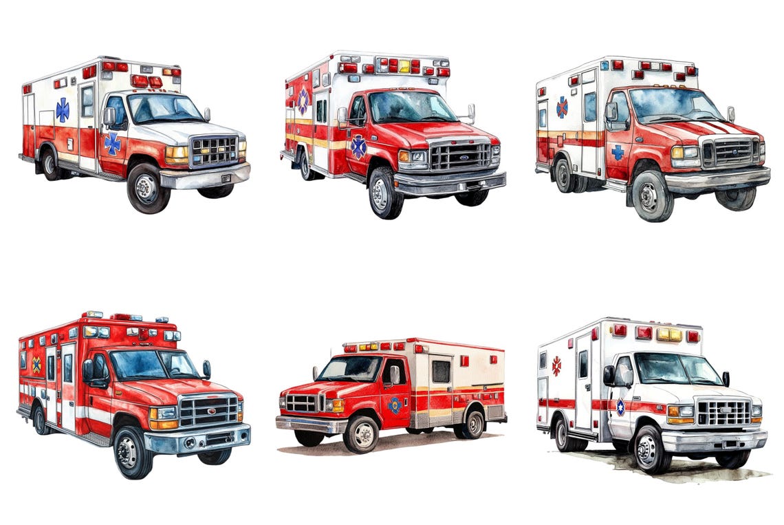 Watercolor Ambulance Clipart, Ambulance Png Bundle, Emergency Clip Art ...