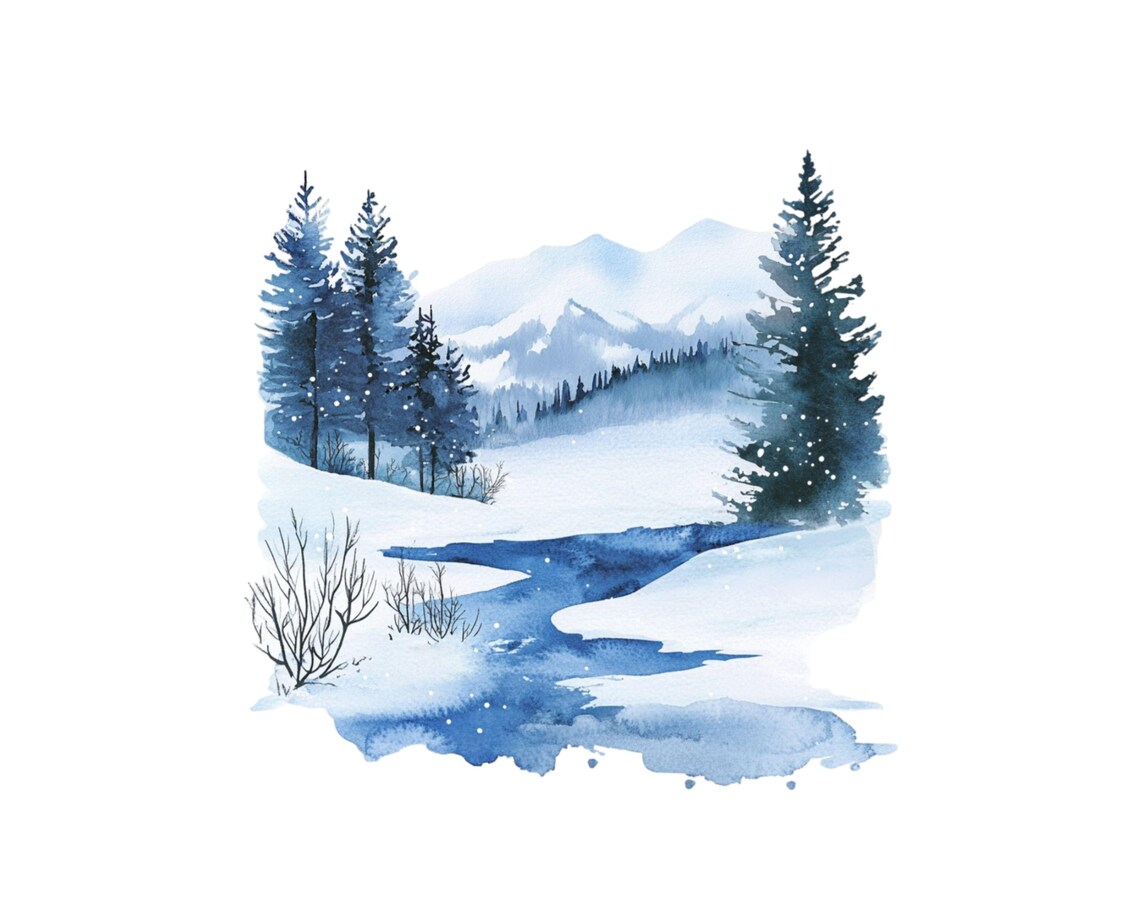 Watercolor Winter Landscape Clipart Bundle, Winter Png, Winter Clip Art ...