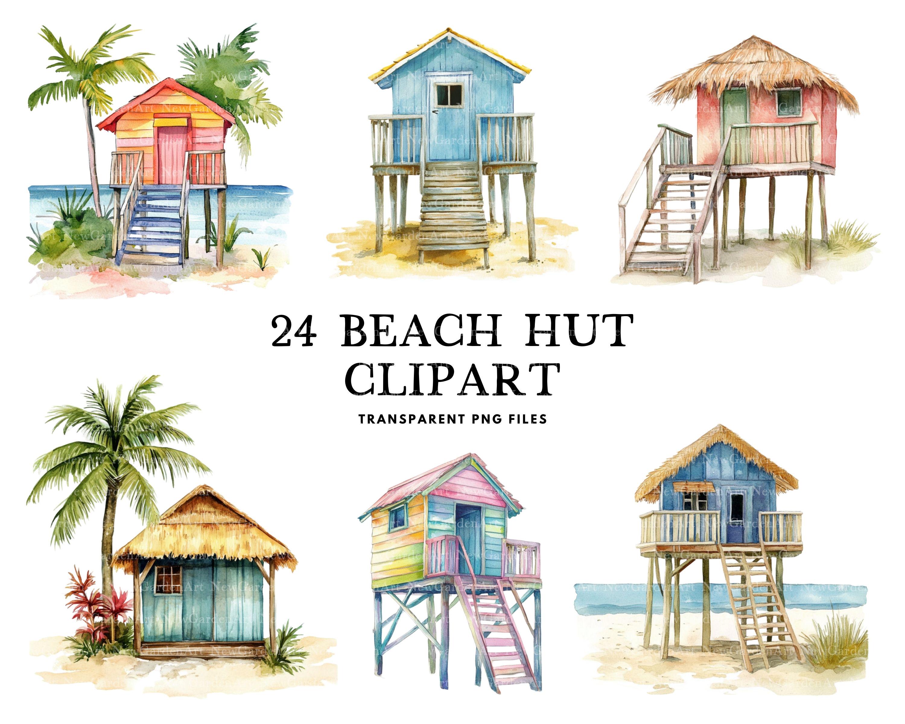 Watercolor Beach Hut Clipart Bundle, Beach Hut Png, Summer Beach House ...