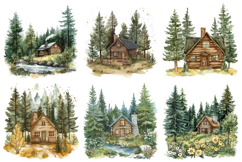 Watercolor Forest Cabin Clipart, Png Bundle, Clip Art, Log Illustration ...