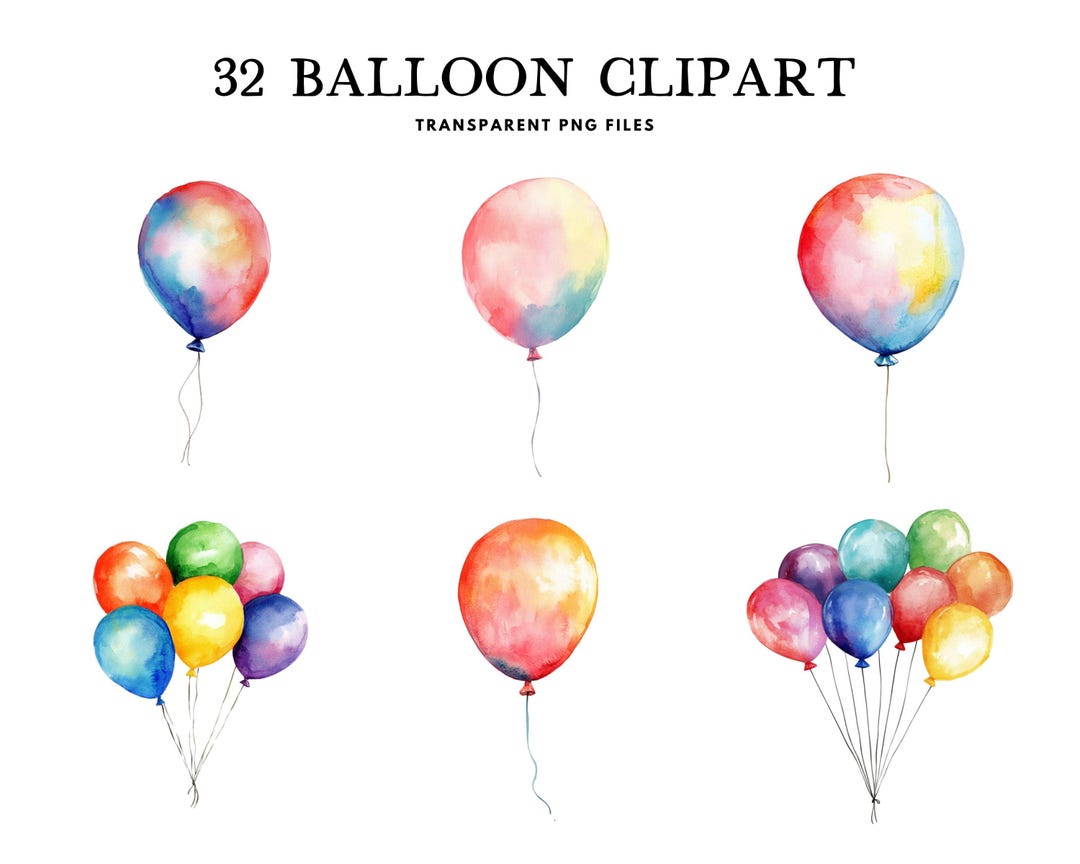 Watercolor Balloon Clipart, Balloon Png Bundle, Colorful Balloon Clip ...