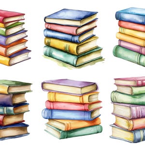 Watercolor Stack of Book Clipart, Png Bundle, Clip Art Illustration ...