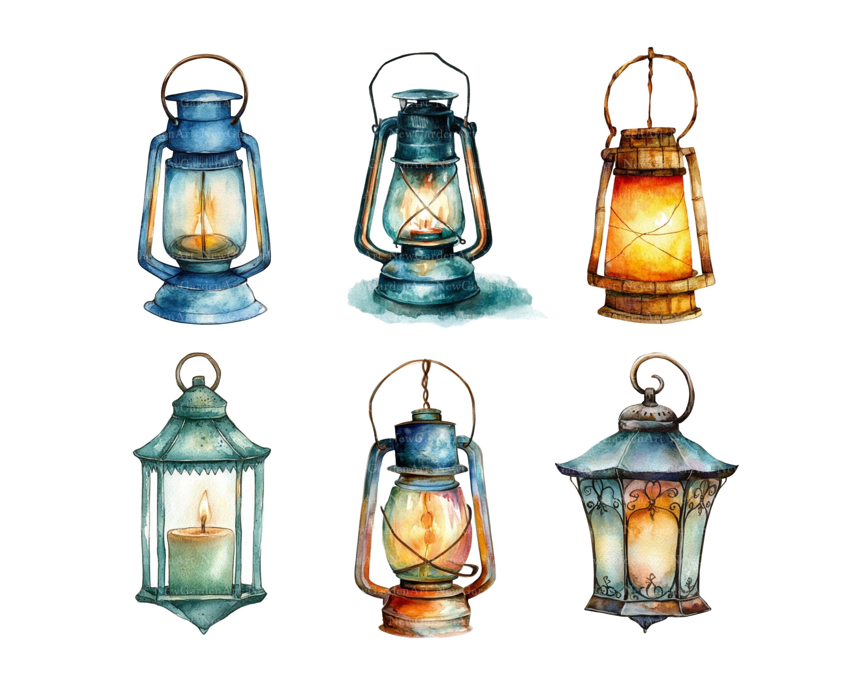 Watercolor Lantern Clipart Bundle, Lantern Png, Vintage Lantern Clip ...
