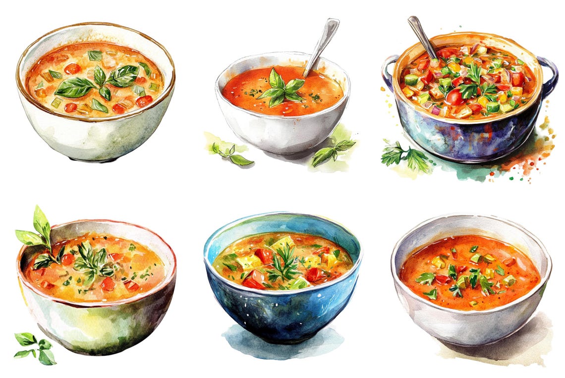 Watercolor Soup Clipart, Png Bundle, Bowl Clip Art, Illustration ...