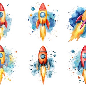 Watercolor Rocket Clipart, Png Bundle, Spaceship Clip Art, Ship ...