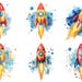 Watercolor Rocket Clipart, Png Bundle, Spaceship Clip Art, Ship ...