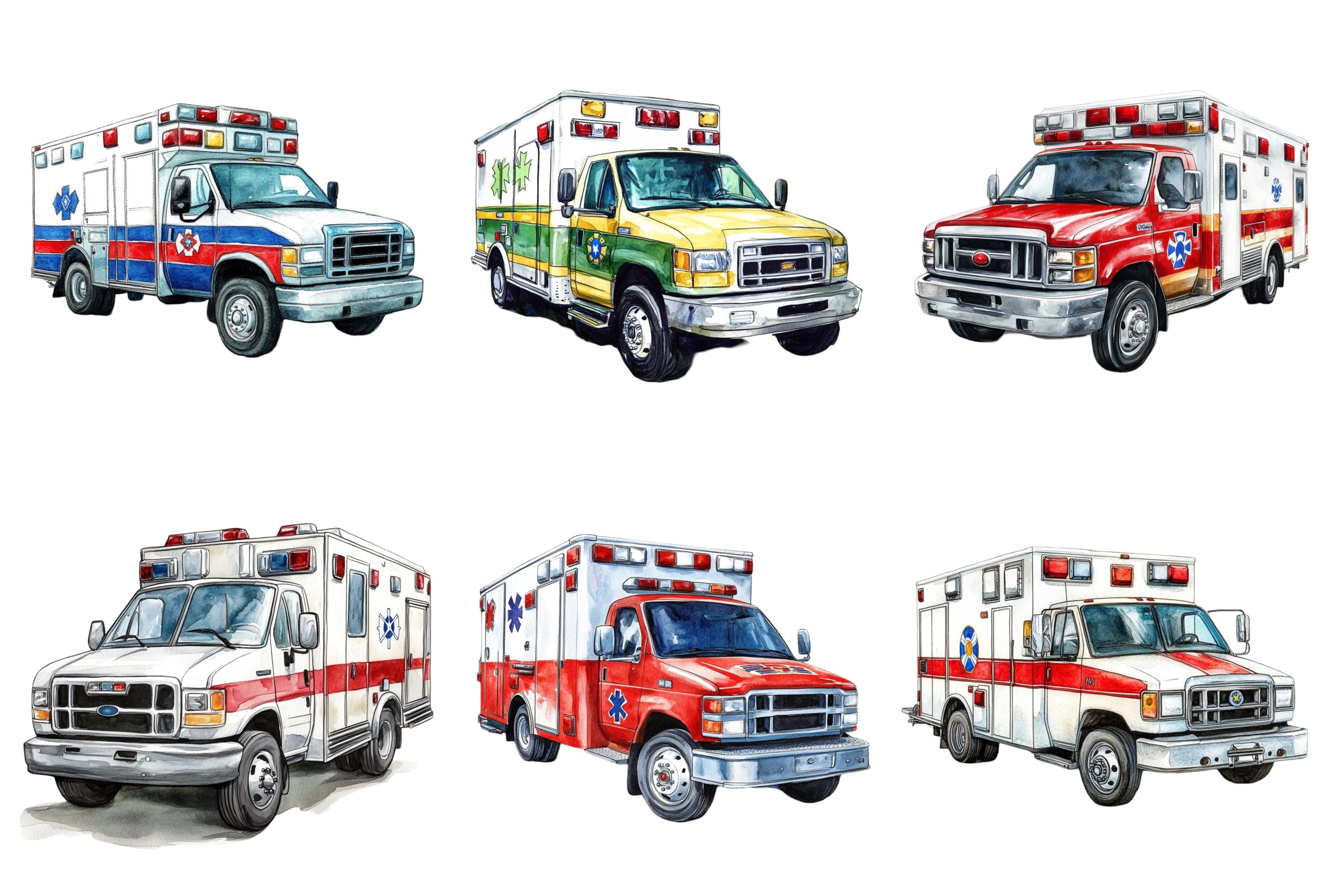 Watercolor Ambulance Clipart, Ambulance Png Bundle, Emergency Clip Art ...