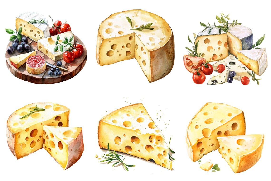 Watercolor Cheese Clipart, Cheese Png Bundle, Clip Art, Illustration ...