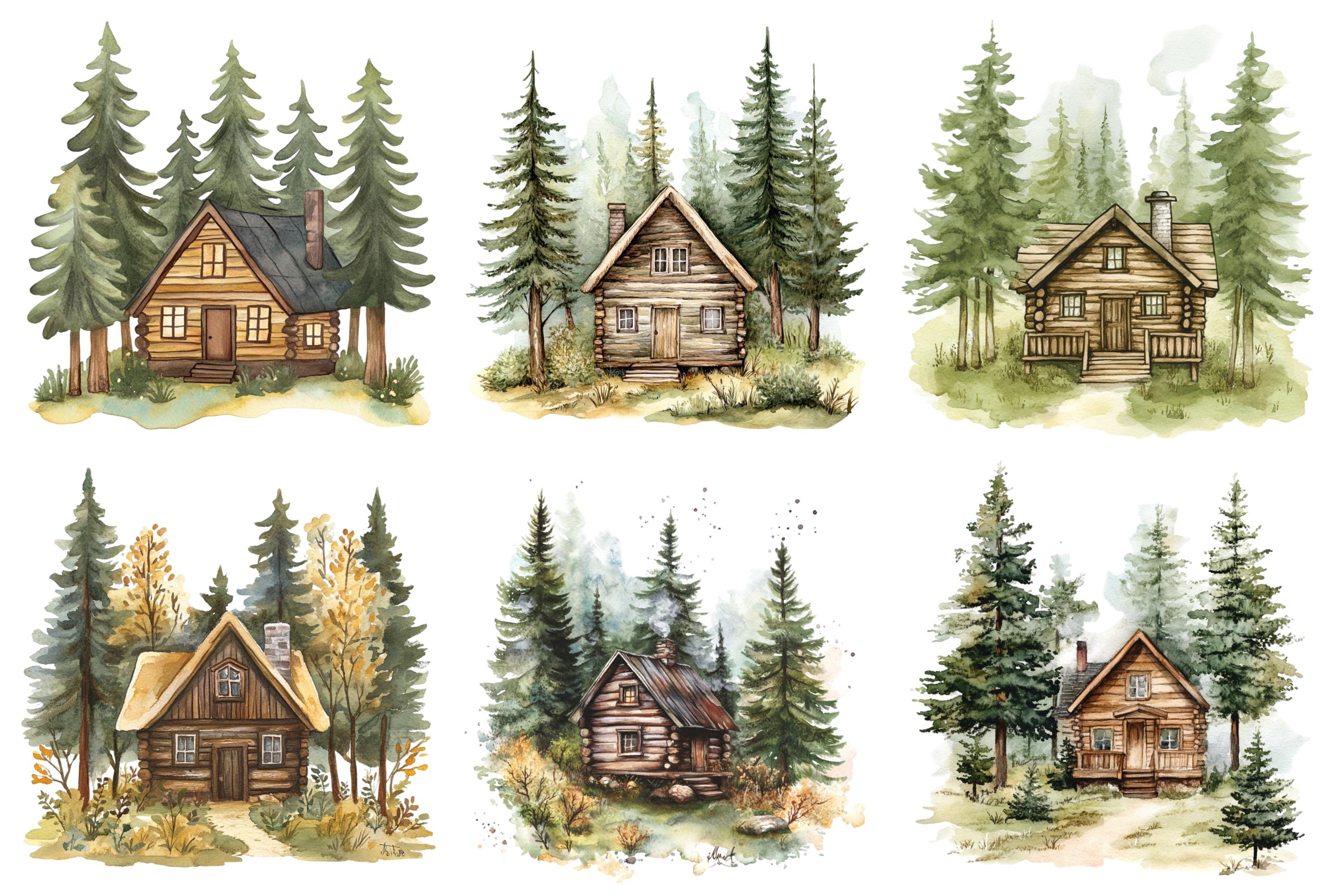 Watercolor Forest Cabin Clipart, Png Bundle, Clip Art, Log Illustration ...