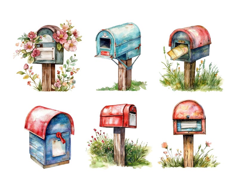 Watercolor Mailbox Clipart Bundle, Mailbox Png, Postbox Clip Art ...