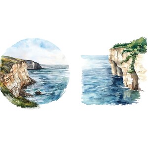 Watercolor Coastal Cliff Clipart Bundle, Coastal Cliff Landscape Png ...