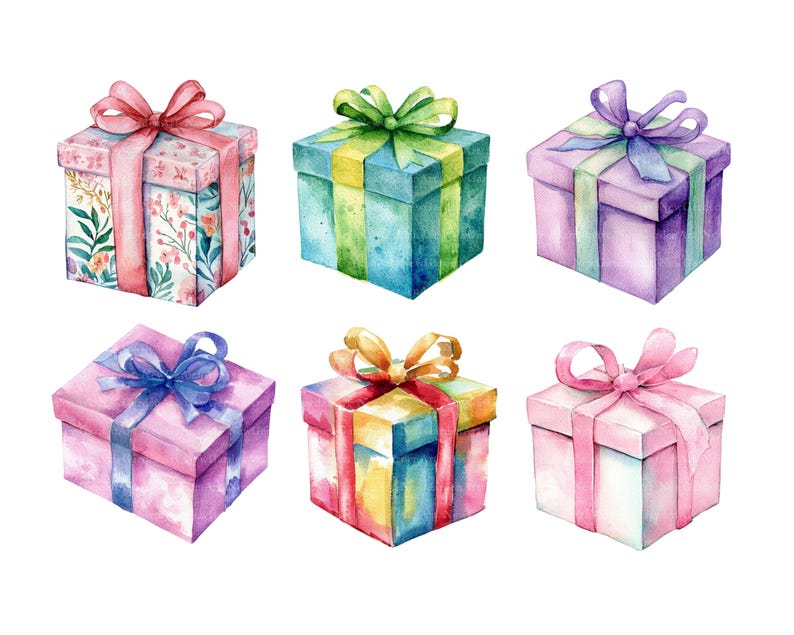 Watercolor Gift Box Clipart Bundle, Gift Box Png, Present Clip Art ...
