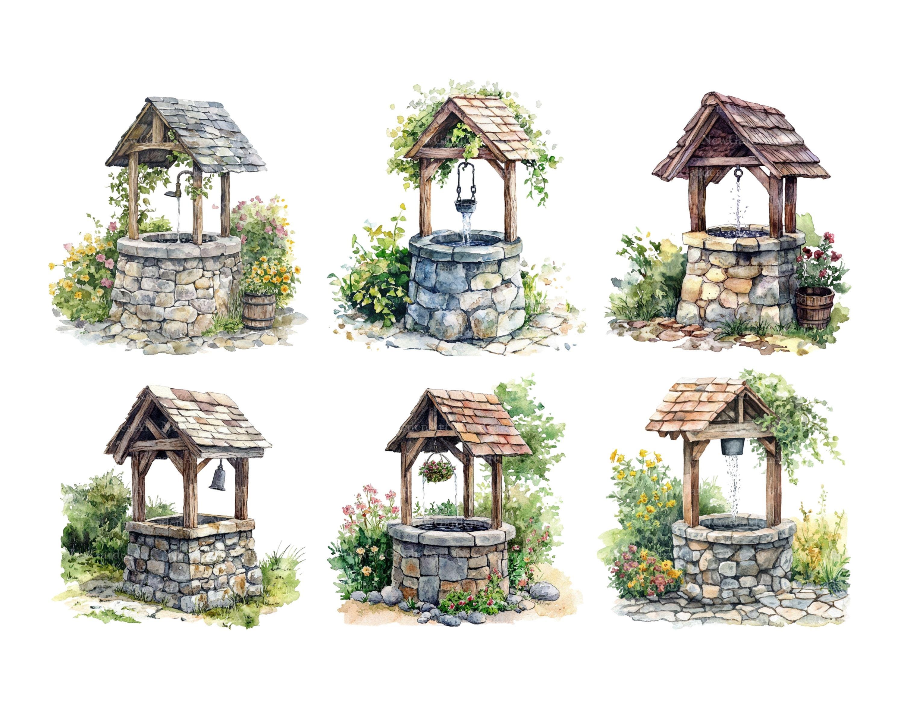 Watercolor Well Clipart Bundle, Well Png, Rustic Well Clip Art, Vintage ...
