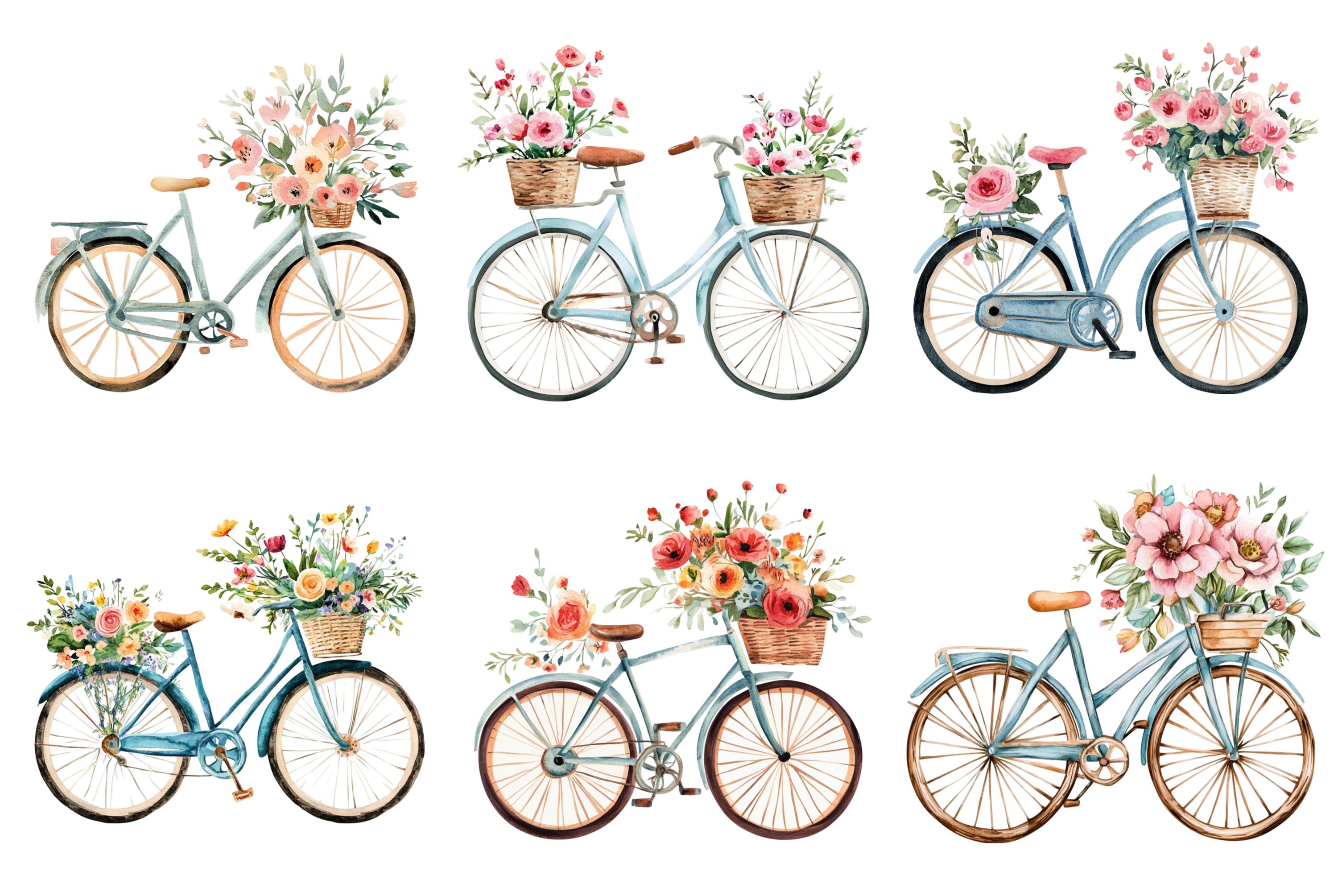 Watercolor Floral Bicycle Clipart, Floral Bicycle Png Bundle, Bicycle ...