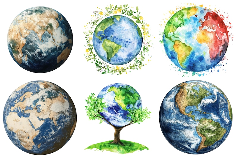 Watercolor Earth Clipart Bundle, Earth Png, Planet Earth Clip Art ...
