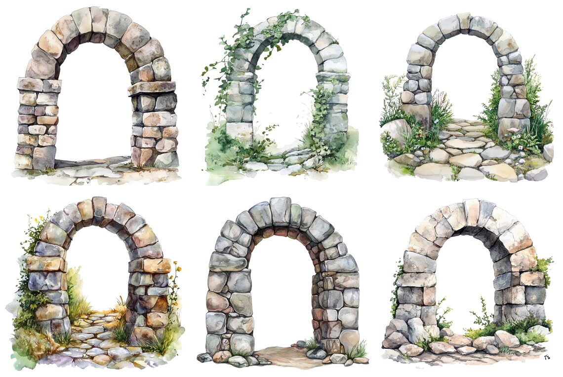 Watercolor Stone Arch Clipart, Png Bundle, Clip Art, Archway ...
