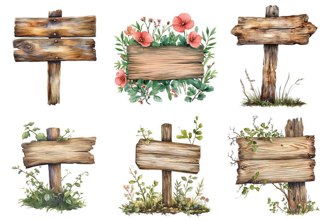 Watercolor Wood Sign Clipart, Png Bundle, Clip Art Illustration, Wooden ...
